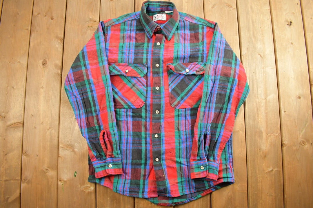 Vintage 1990s Red Green Blue Plaid Flannel Button up Shirt / 1990s ...