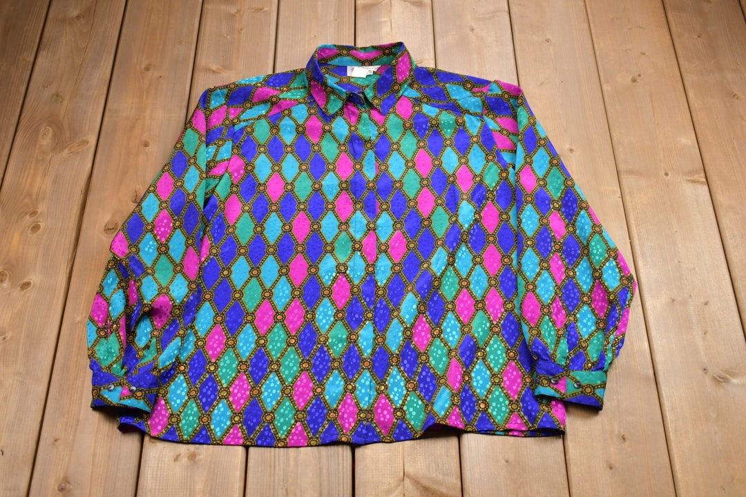 Vintage 1990s Tanjay Button up Shirt / 90s All Over Shirt / Abstract ...