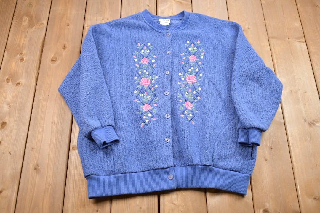 Vintage 1990s Bonworth Floral Button up Knit Cardigan Sweater ...