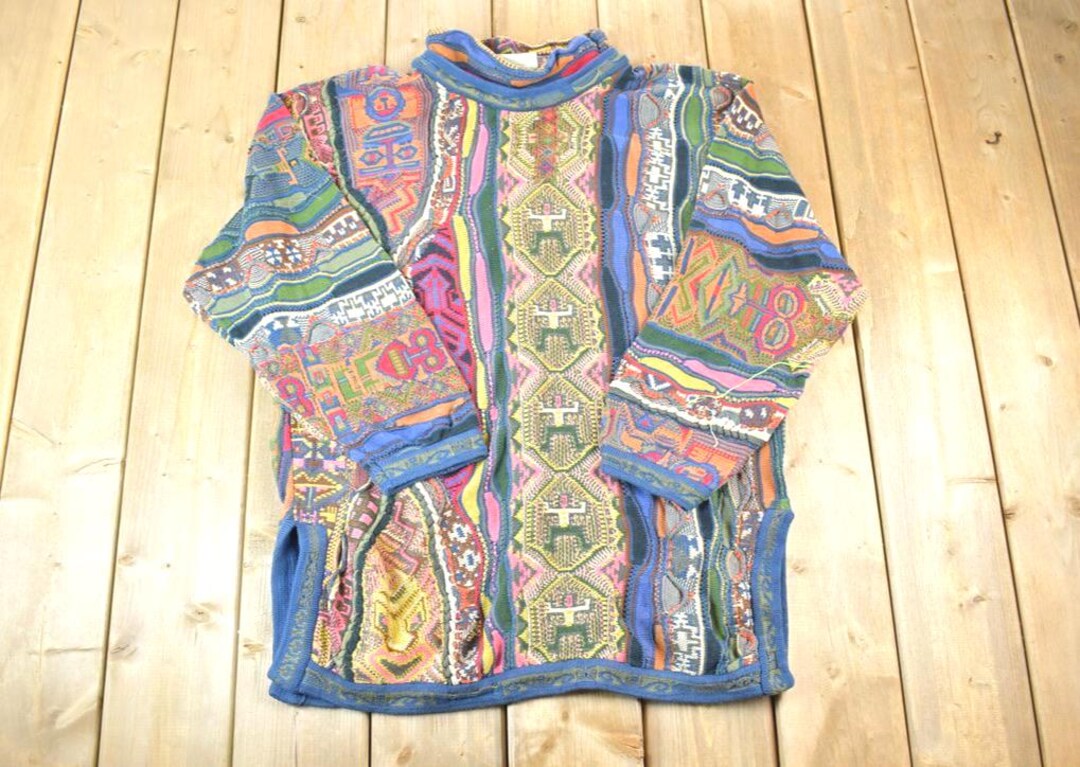Vintage 1990s Coogi Cotton Indigenous Pattern Crewneck Sweater Made in ...