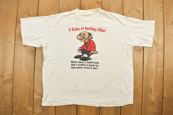 Vintage 1990s Rules Of Getting Older Funny Graphic T-… - Gem