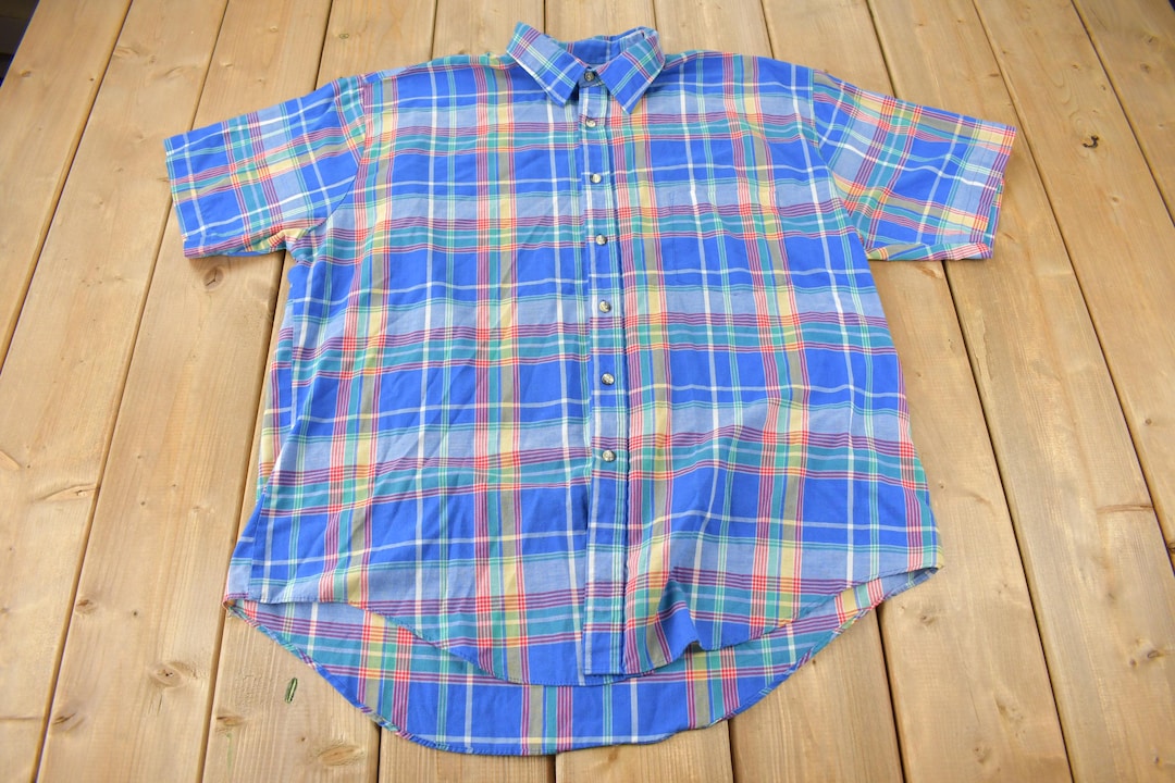 Vintage 1990s Key Elements Plaid Short Sleeve Button up Flannel Shirt ...