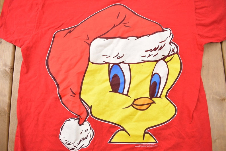 Vintage 1994 Looney Tunes Tweety Bird Santa Hat Christmas Cartoon T ...