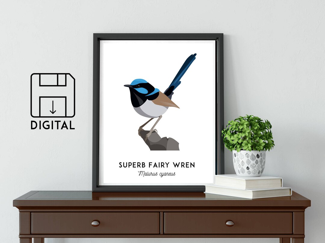 Blue Wren Print, Printable Bird Art, Wren Art, Animal Print, Australian ...
