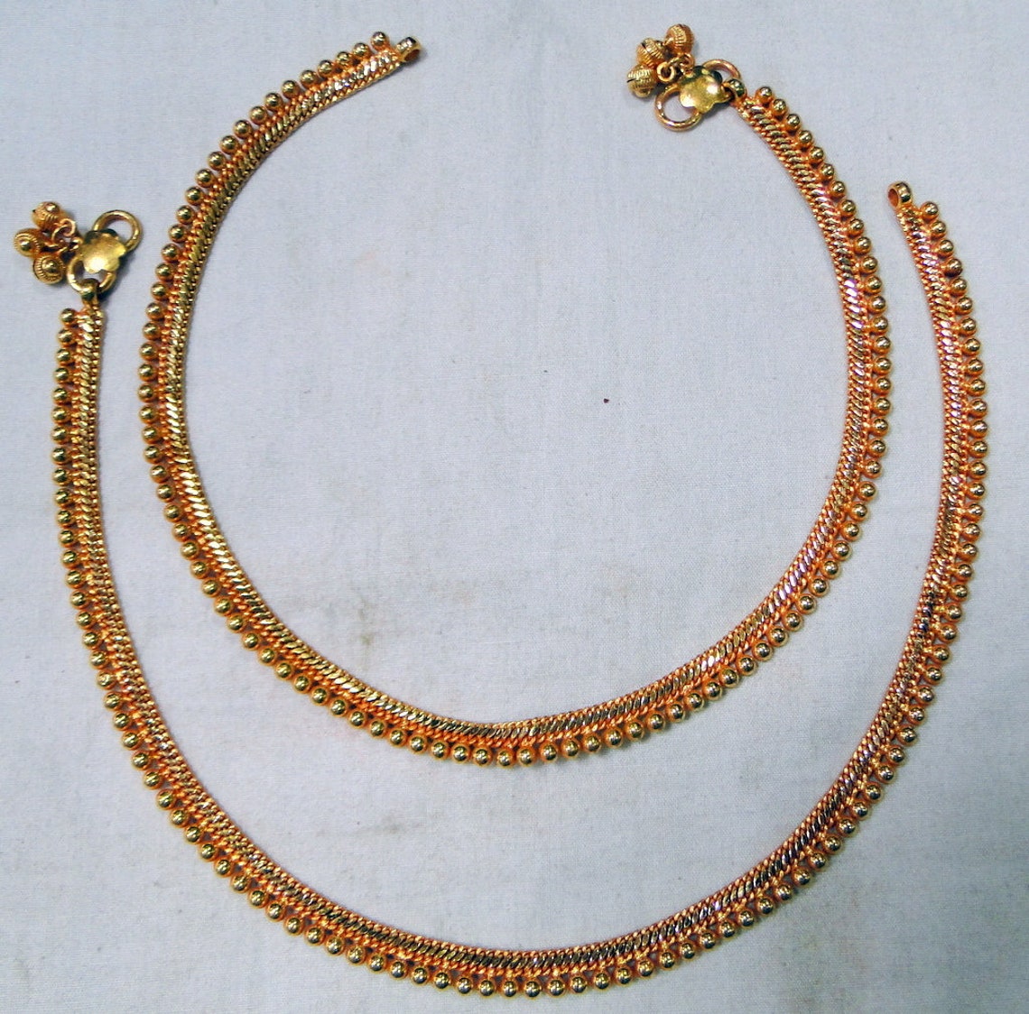 Gold Anklet 22K Handmade Ankle Bracelet Chain Pair Fine Jewellery 495 ...