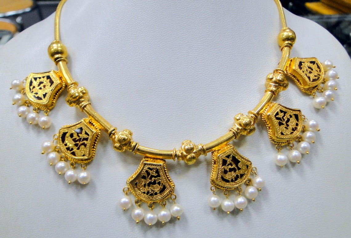 Vintage Gold & Silver Theva Work Necklace Choker Jewelry | Etsy