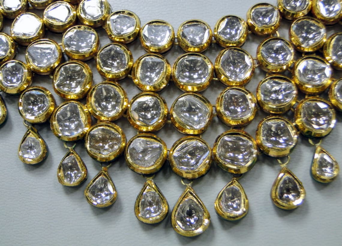 Real Gold Polki Diamond Kundan Meena Set ,22K Gold Diamond Enamel Work ...