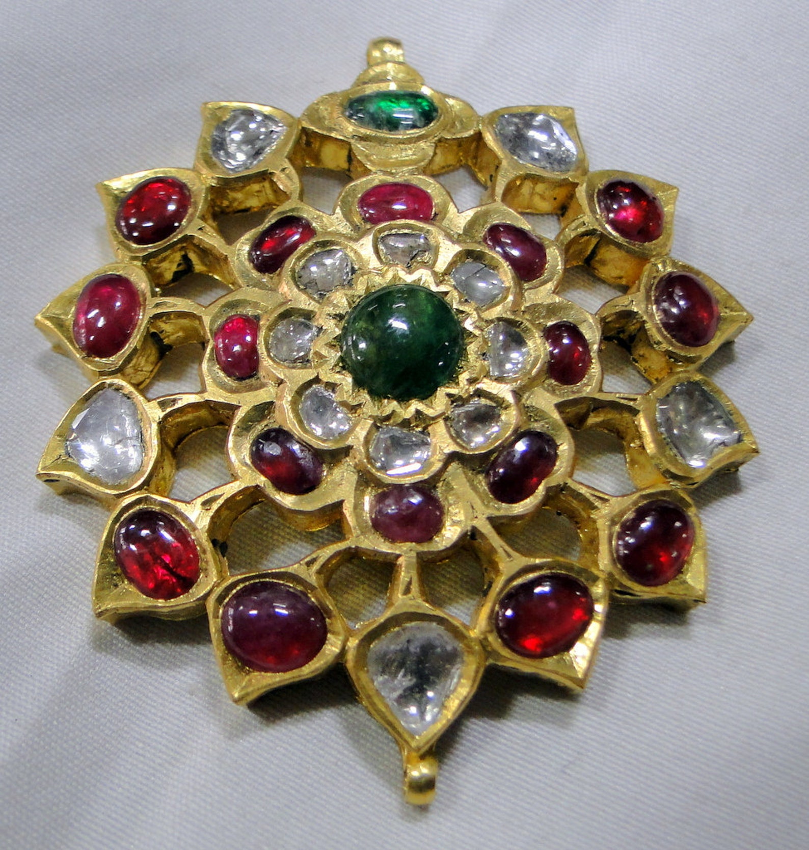 Vintage 22K Gold Diamond Ruby Emerald Gemstone Pendant Necklace - Etsy