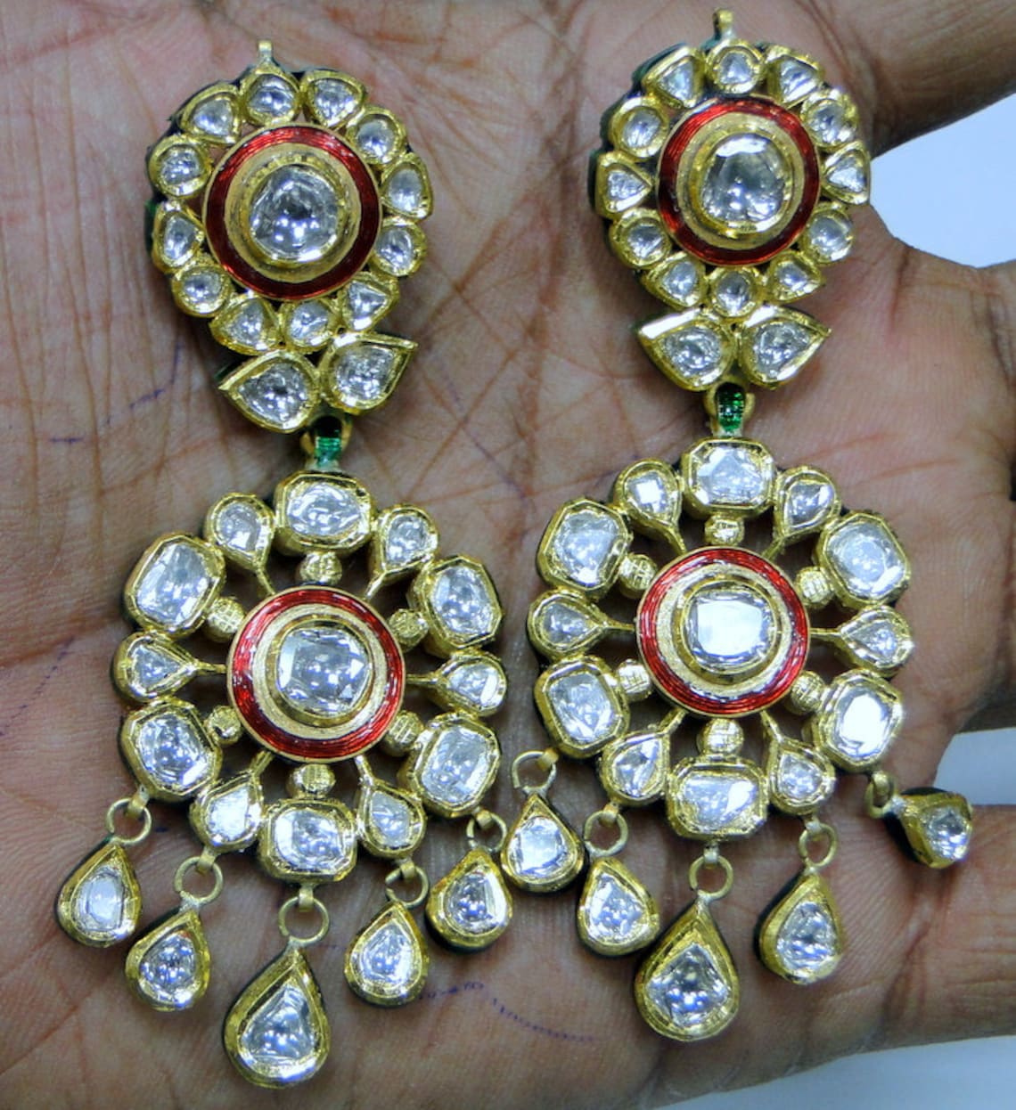 Real Gold Polki Diamond Kundan Meena Set ,22K Gold Diamond Enamel Work ...