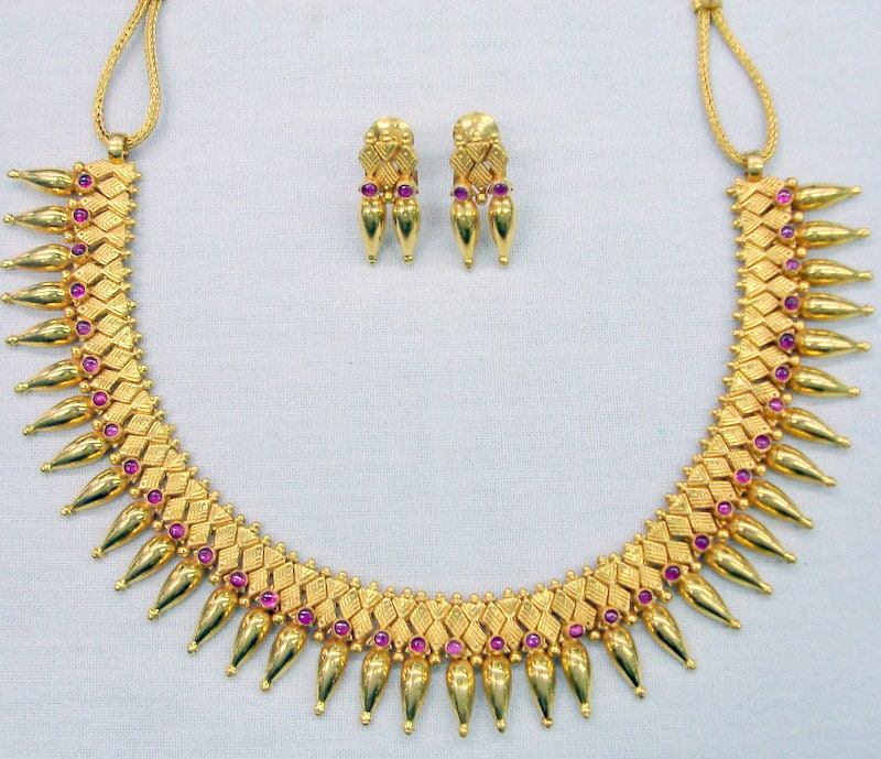 22K Gold Vintage Spiky Necklace Choker Set Fine Handmade Jewellery Free ...