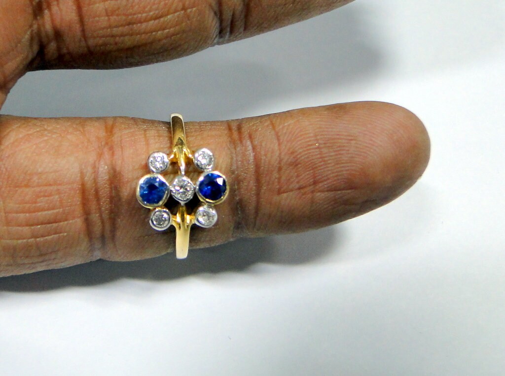 Georgian Vintage Antique 18k Gold Ring Diamond Blue Sapphire Fine ...