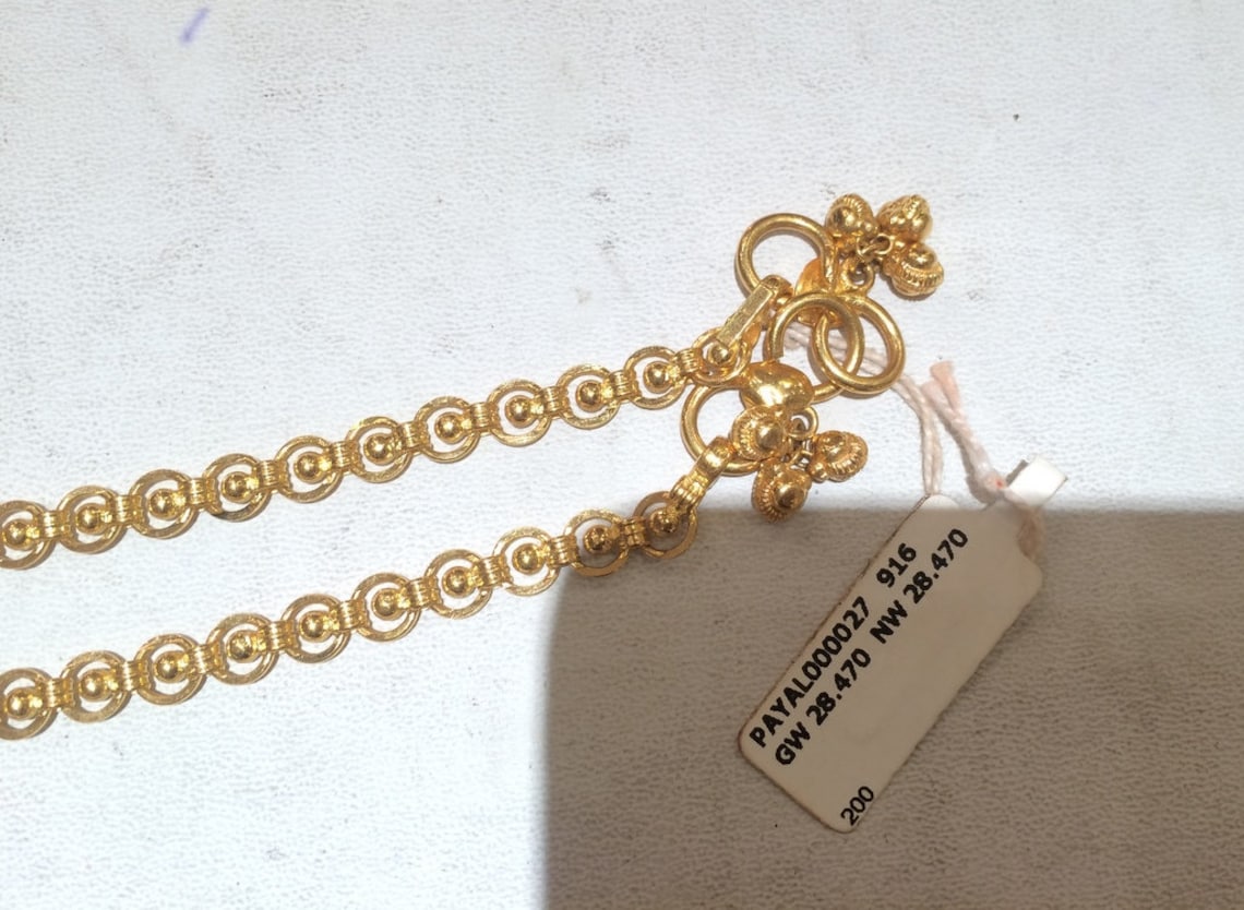 Gold Anklet 22K Handmade Ankle Bracelet Chain Pair Fine Jewelry 495-017 ...
