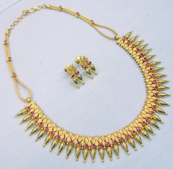 vintage antique 22 K solid gold ruby necklace spiky c… - Gem