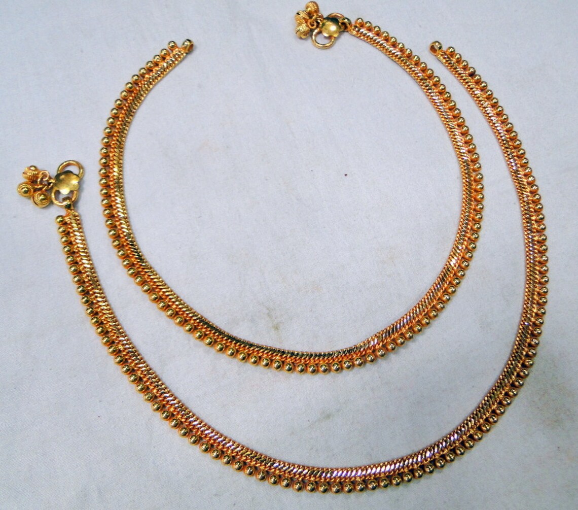 Gold Anklet 22K Handmade Ankle Bracelet Chain Pair Fine Jewellery 495 ...