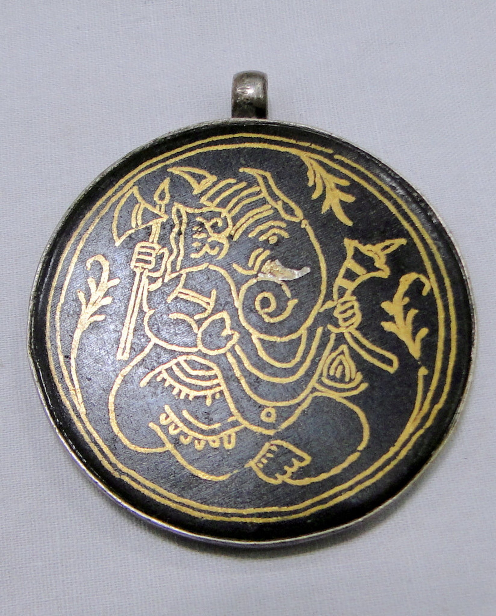 Ganesha Pendant Bidari Work Gold & Sterling Silver 11810 - Etsy