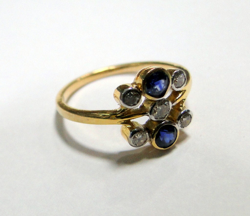 Georgian Vintage Antique 18k Gold Ring Diamond Blue Sapphire Fine ...
