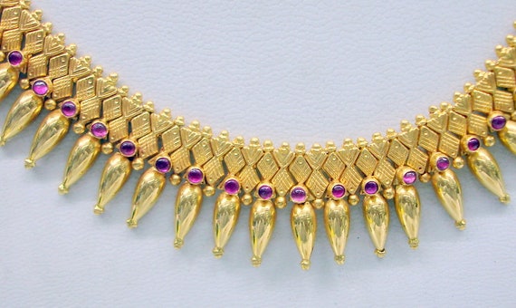 vintage antique 22 K solid gold ruby necklace spiky c… - Gem