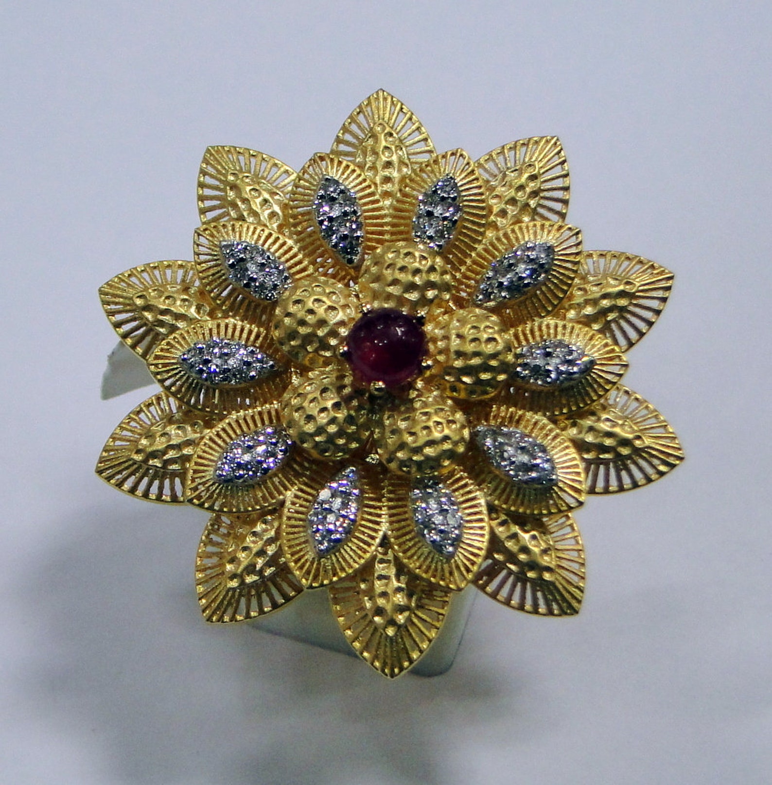 Buy 14 K Gold Diamond Ruby Gemstones Set Cocktail Ring Fine Online in ...