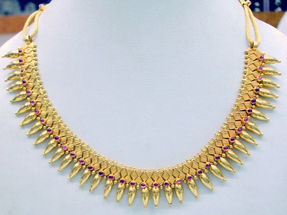 vintage antique 22 K solid gold ruby necklace spiky c… - Gem