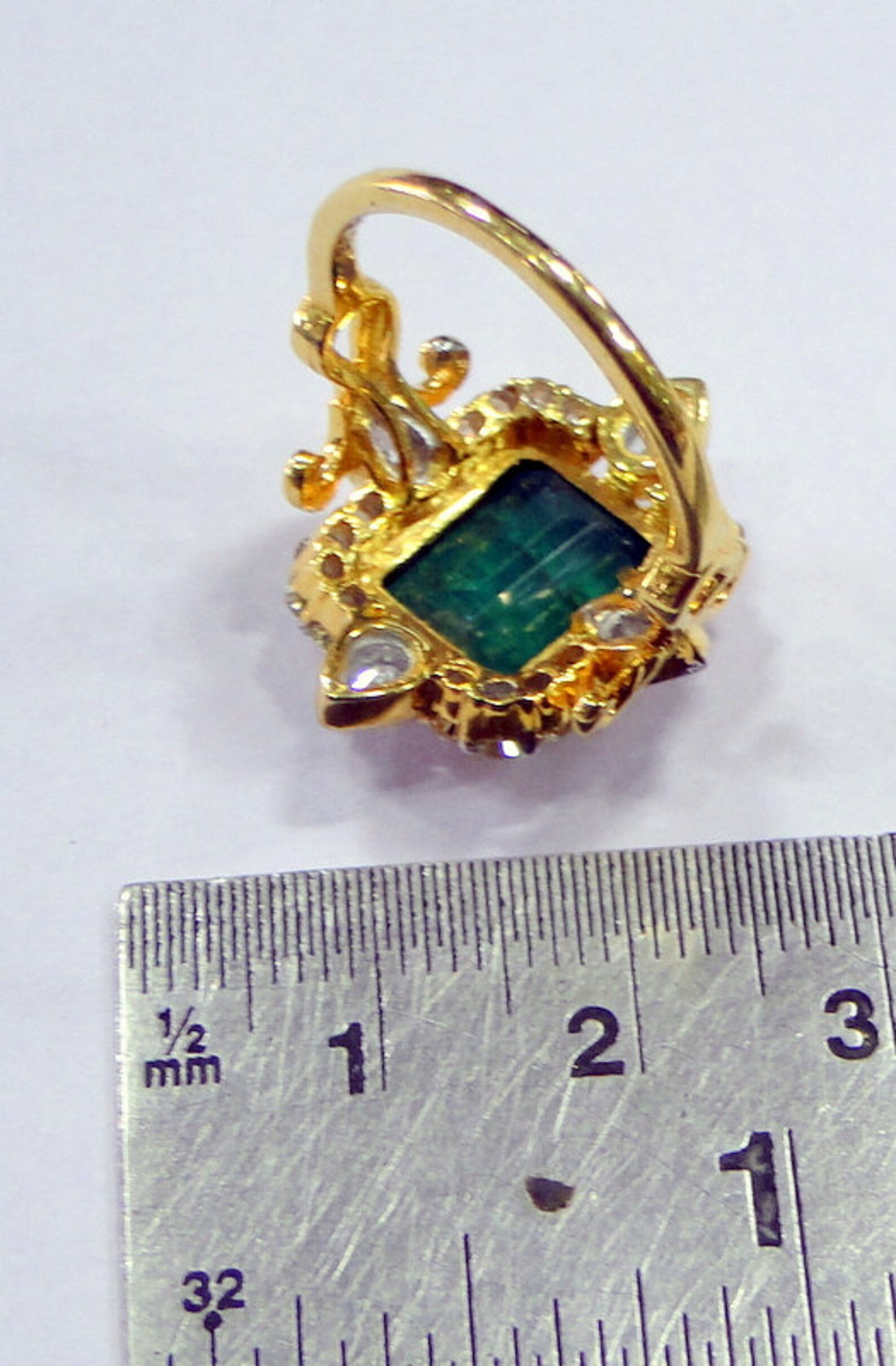Emerald Ring Vintage Antique 18 K Solid Gold Diamond Emerald Ring ...