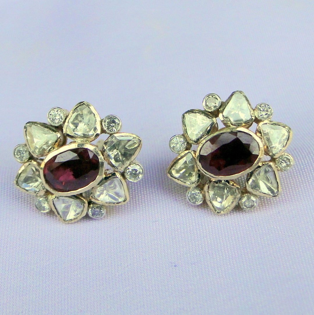 14K Gold Ruby Gemstone Diamond Earrings Ear Studs Fine Jewelry13154 - Etsy