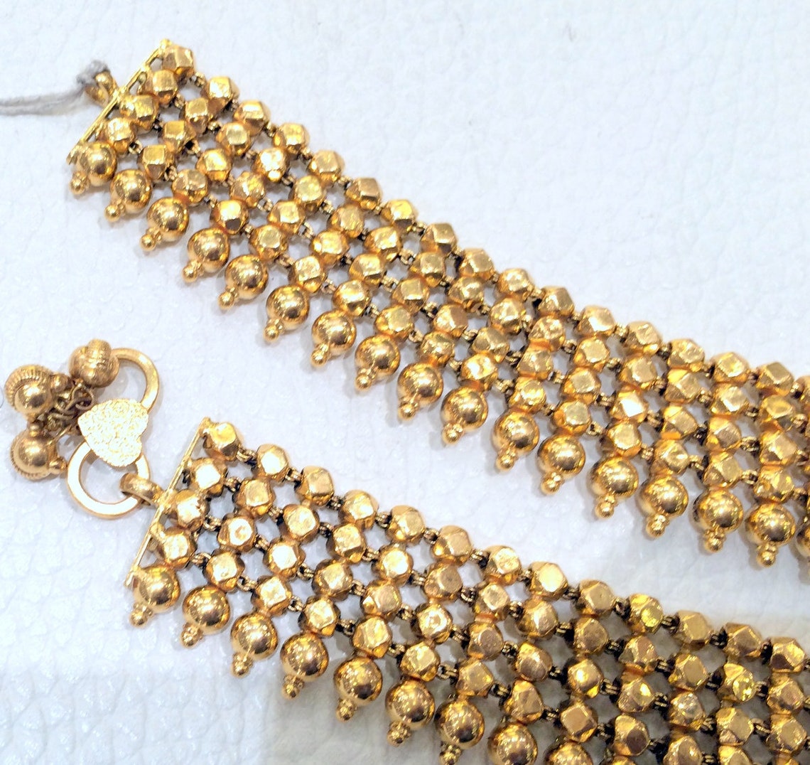 Gold Anklet 22K Handmade Ankle Bracelet Chain Pair Fine Jewellery 497 ...