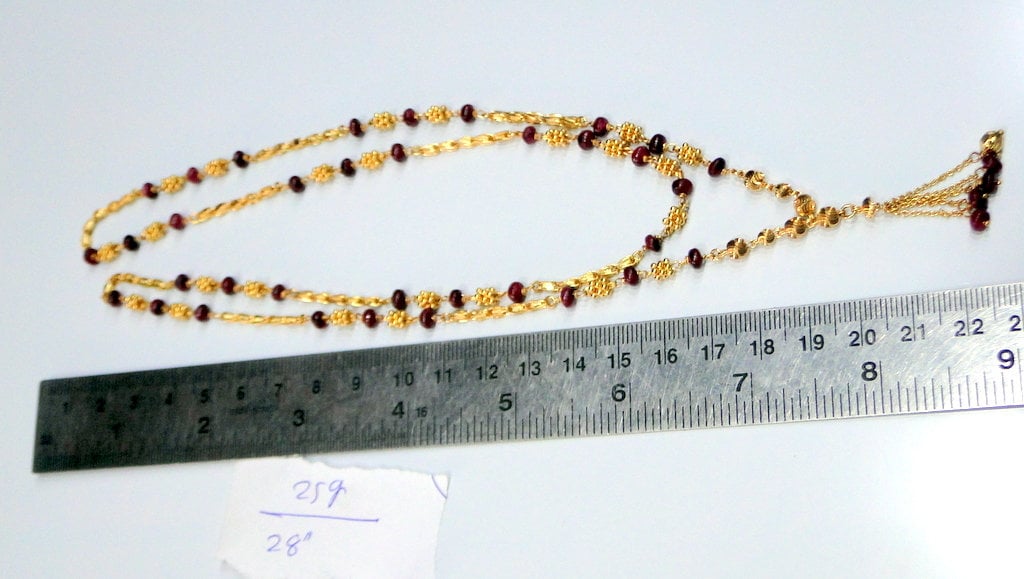 22K Gold & Ruby Gemstone Beads Strand Necklace - Etsy