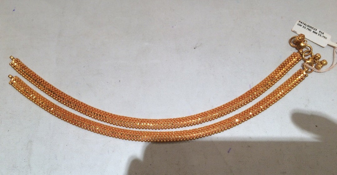 Gold Anklet 22K Handmade Ankle Bracelet Chain Pair Fine Jewelry 495-010 ...