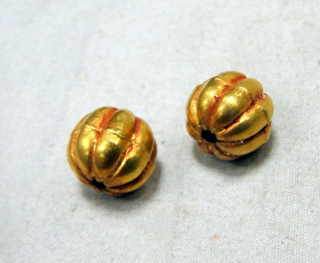 Gold Beads 22 K Gold Vintage Handmade Bead Pair Jewelry Finding 11932 ...