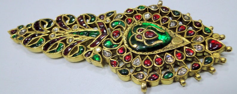 Vintage Royal 20K Gold Diamond Ruby Emerald Maharaja Turban Pin Pendant ...
