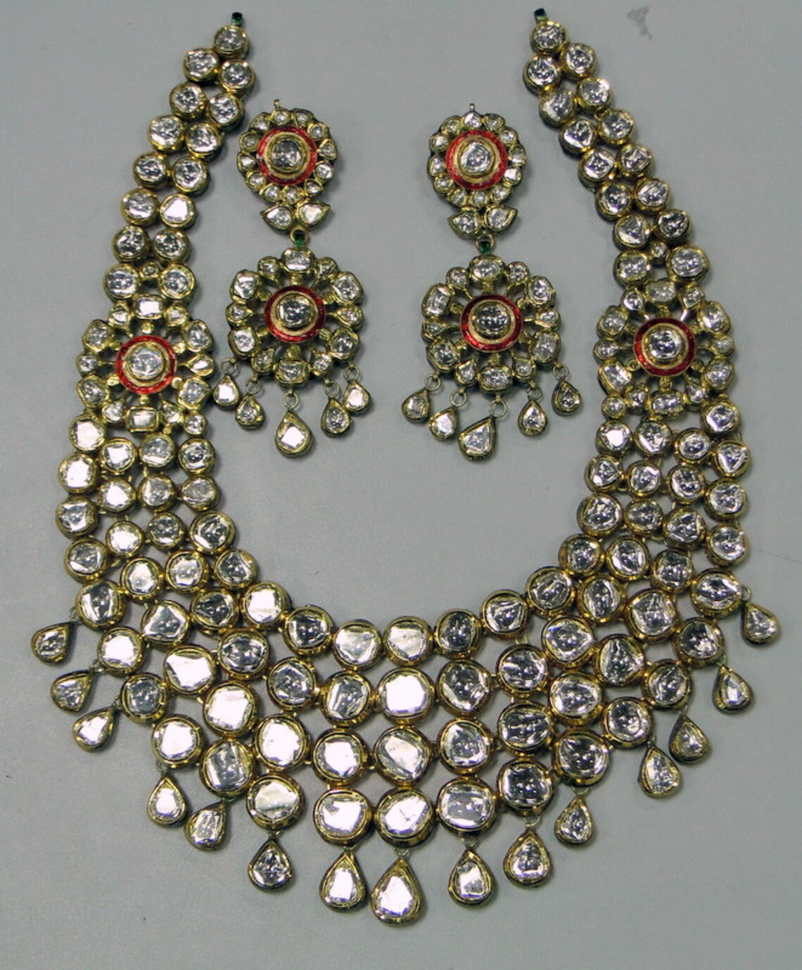 Real Gold Polki Diamond Kundan Meena Set ,22K Gold Diamond Enamel Work ...