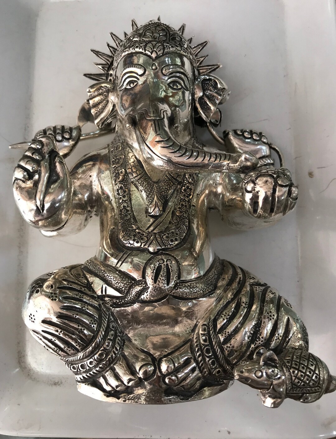 Ganpati Large Silver Lord Ganesha 925 Sterling Silver Statue Figure ...