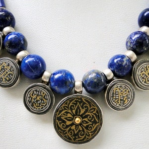 Gold Silver Bidari Work Pendant Natural Lapis Lazuli Gemstone Beads ...
