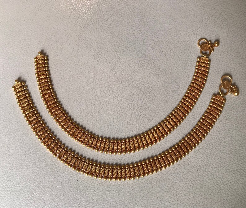 22K Yellow Gold Handmade Anklet Pair - Etsy