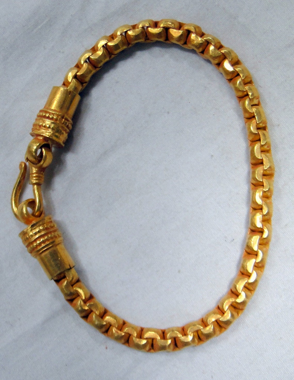 22K Real Gold Solid Link Chain Men's Bracelet Hallmarked Handmade ...