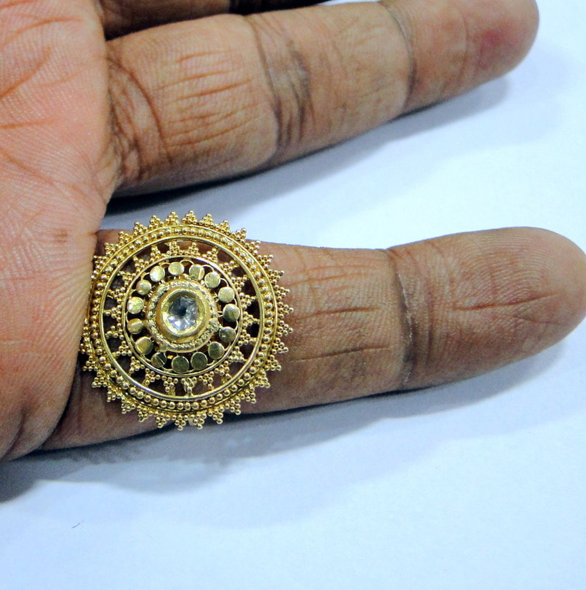 22K Gold Diamond Polki Ring Floral Ring Fine Handmade Jewelry - Etsy