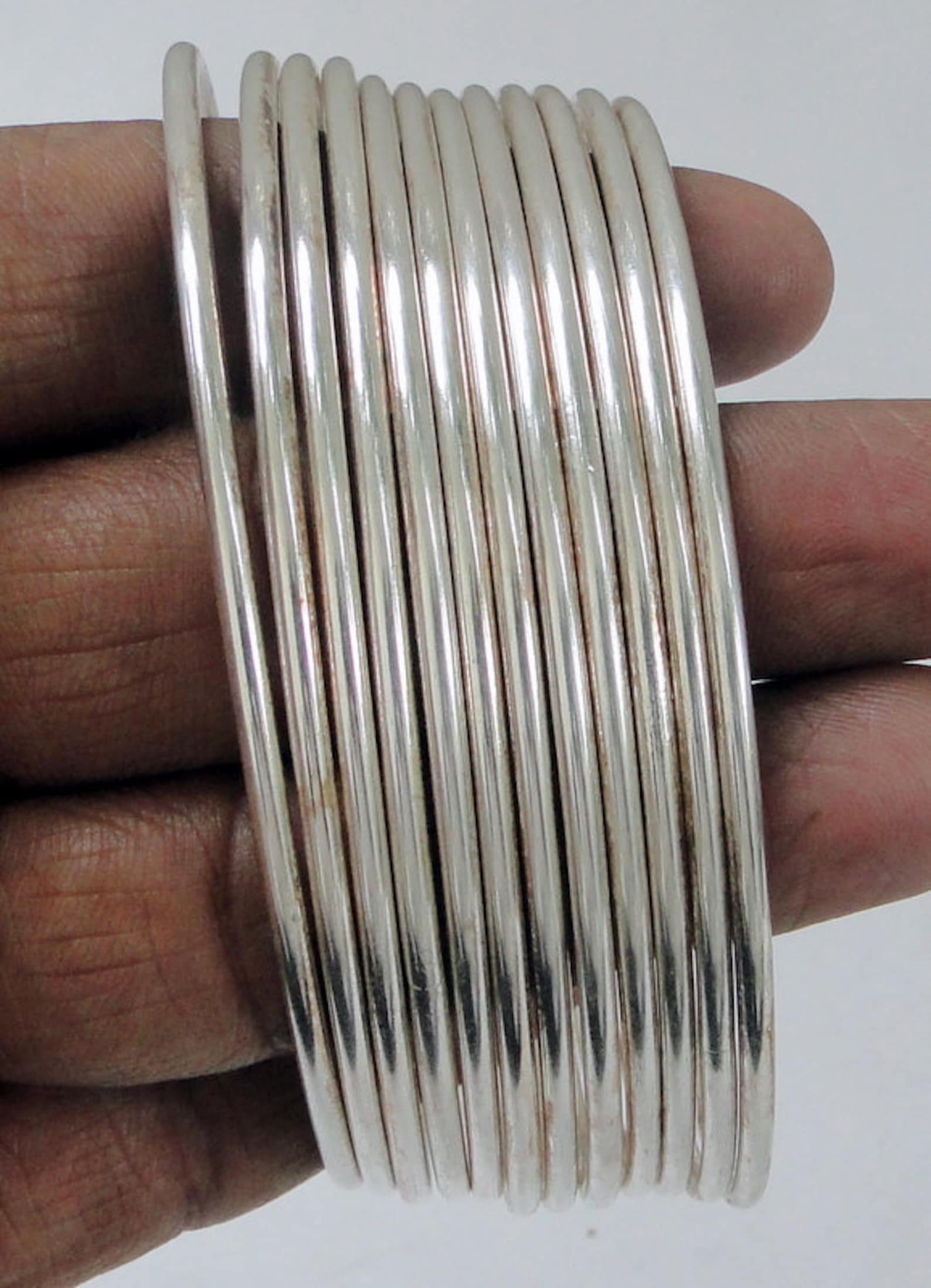 925 Sterling Silver Plain Bangle Bracelet Set of 12 Pcs Fine - Etsy