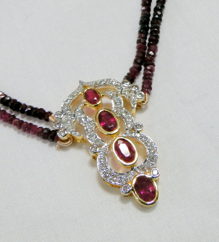Natural Ruby Necklace, Ruby Pendant, Diamond Women's Necklace, Real ...