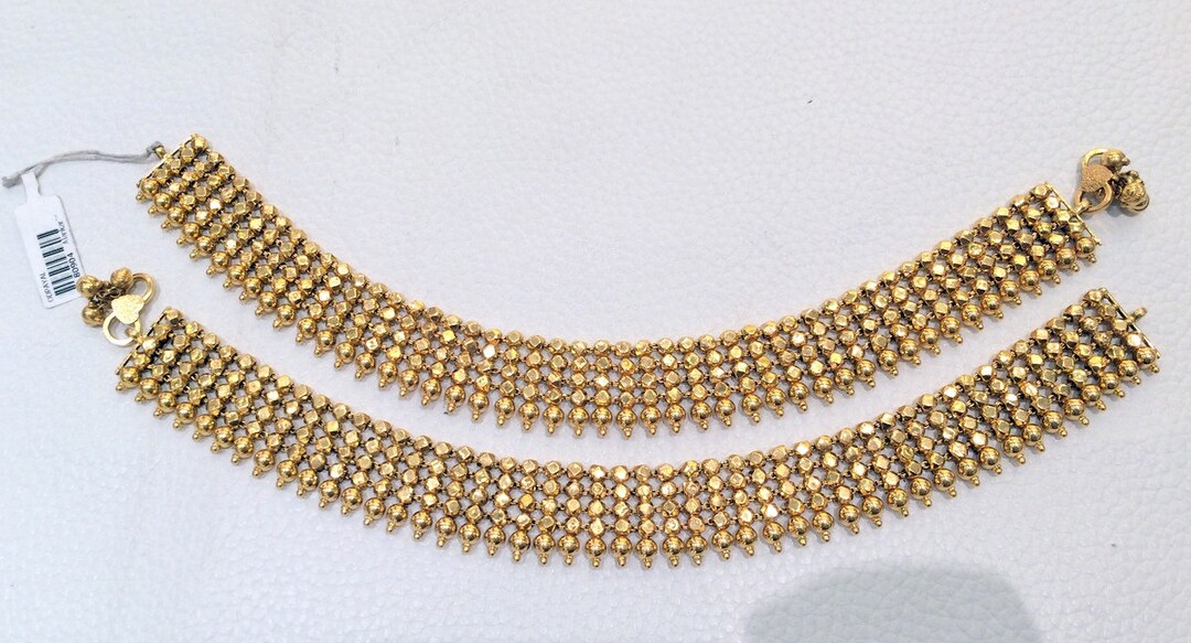 Gold Anklet 22K Handmade Ankle Bracelet Chain Pair Fine Jewellery 497 ...