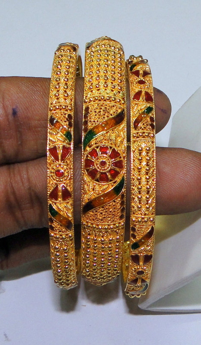 Gold Bangle Bracelet Set of Three 22 K Gold Handmade Jewellery - Etsy