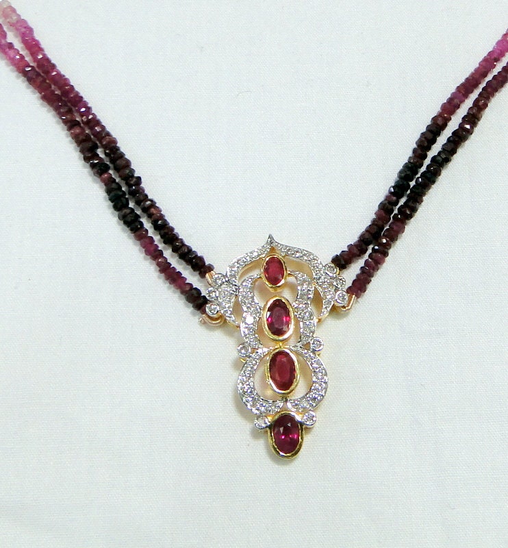 Natural Ruby Necklace, Ruby Pendant, Diamond Women's Necklace, Real ...