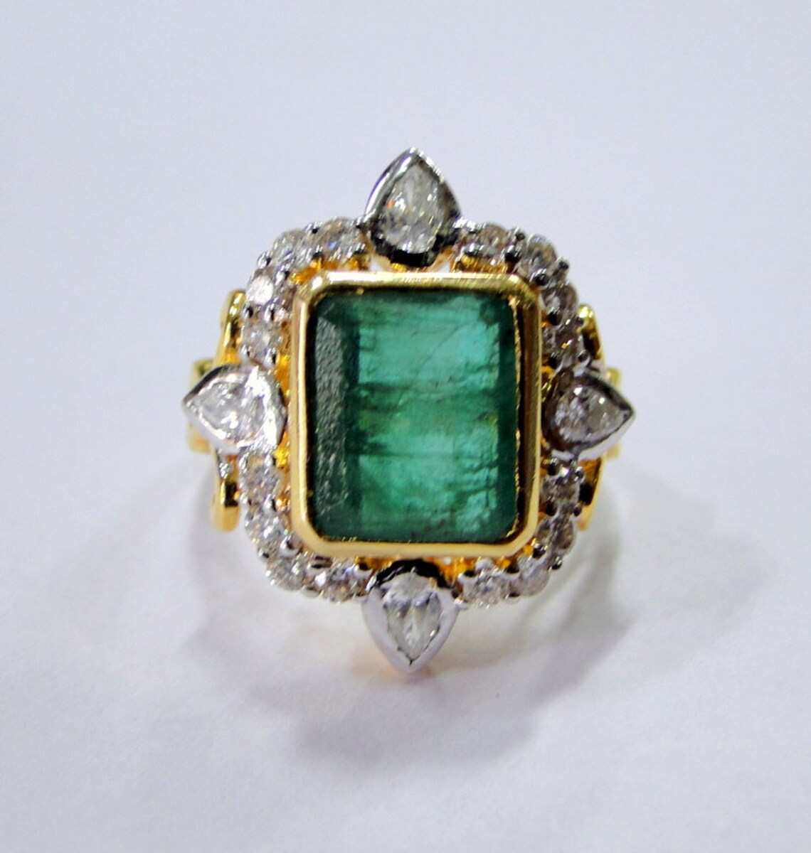 Emerald Ring Vintage Antique 18 K Solid Gold Diamond Emerald Ring ...