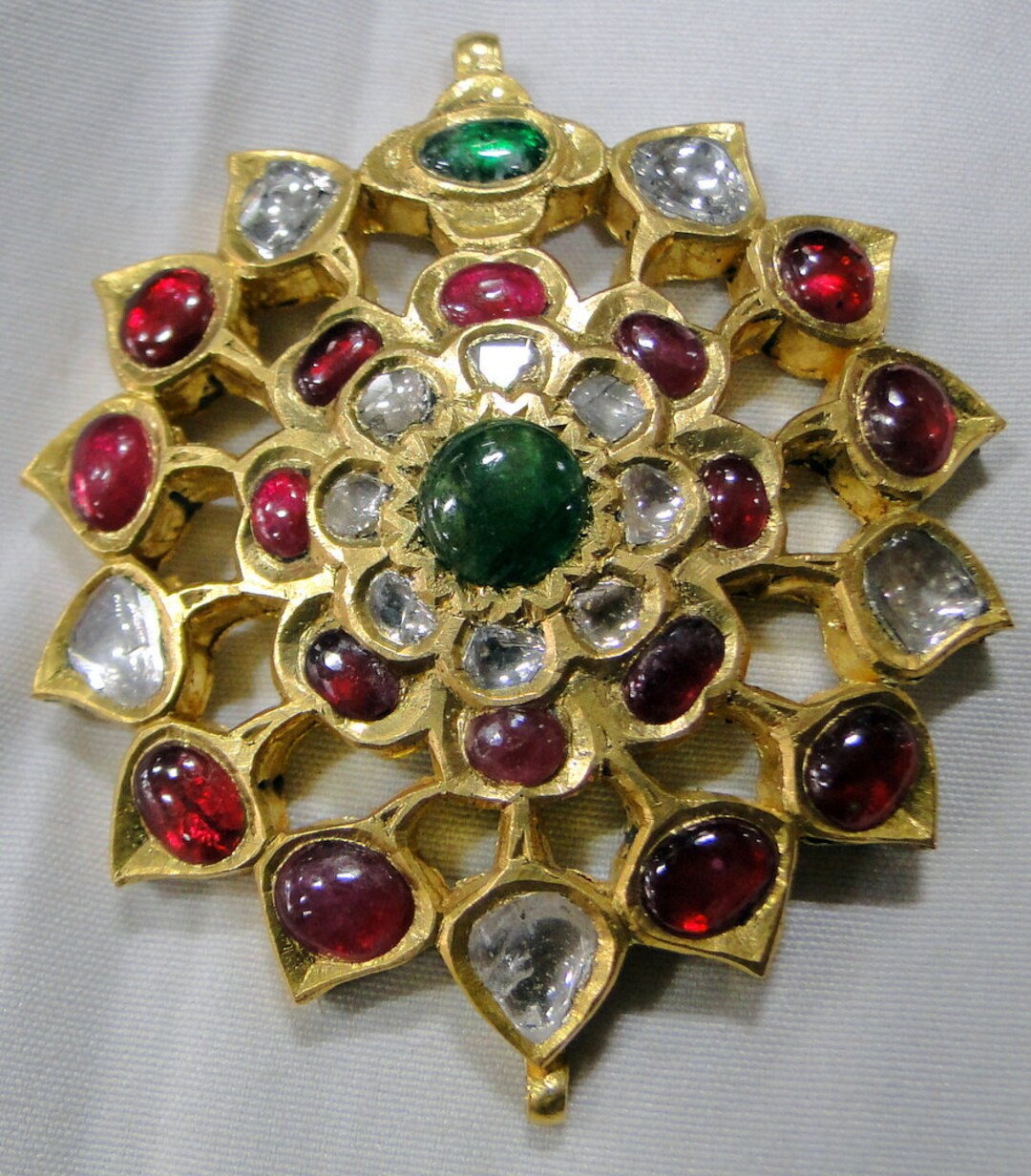 Vintage 22K Gold Diamond Ruby Emerald Gemstone Pendant Necklace - Etsy