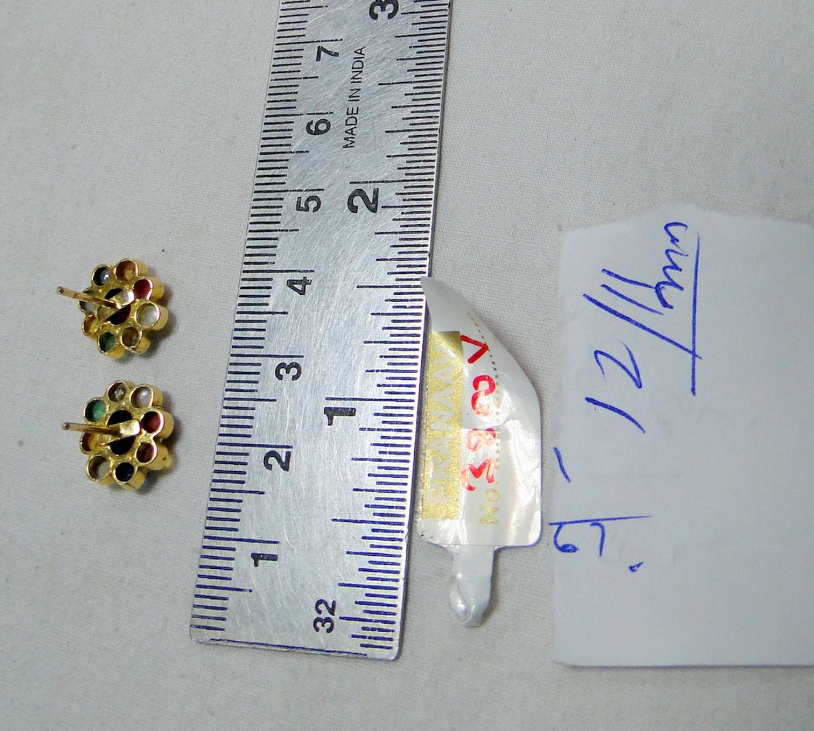 Multi Colored Studs/multi Stone Earrings/antique Gold Studs/temple Stud ...