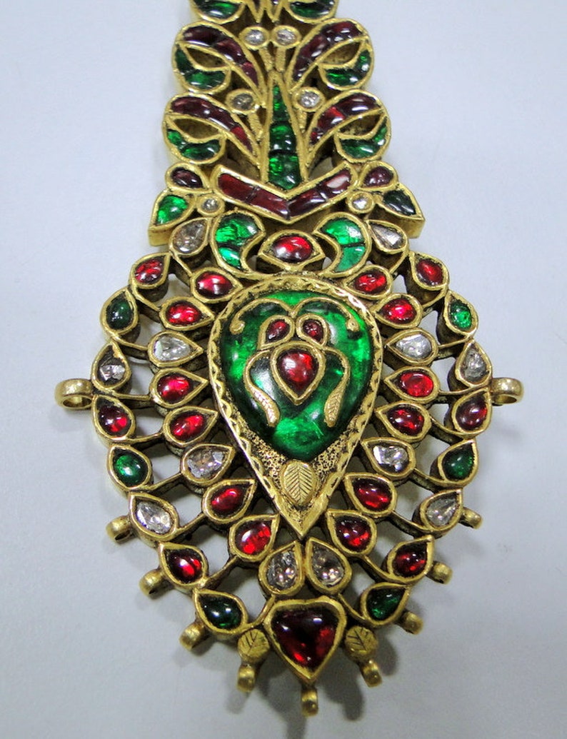 Vintage Royal 20K Gold Diamond Ruby Emerald Maharaja Turban Pin Pendant ...