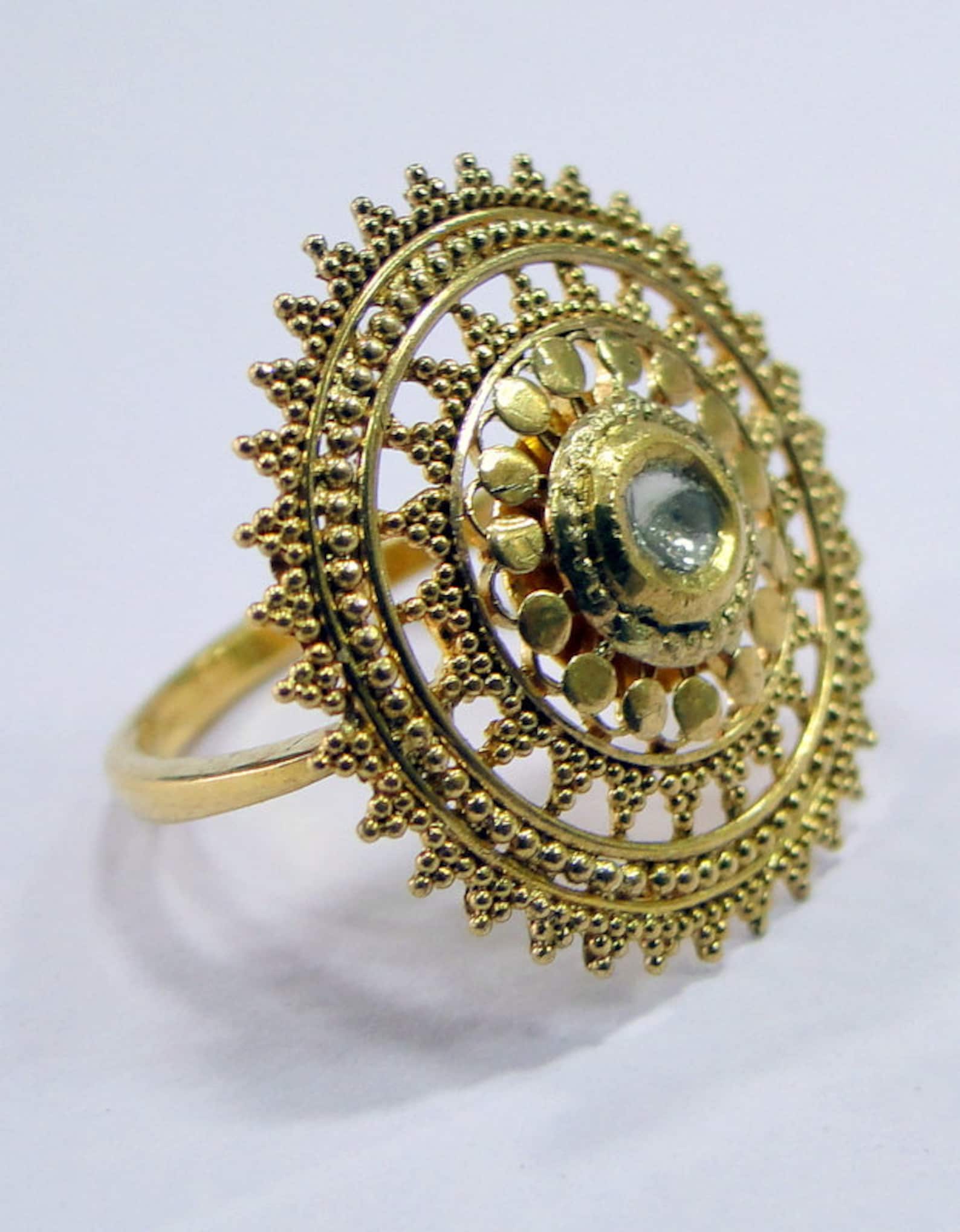 22K Gold Diamond Polki Ring Floral Ring Fine Handmade Jewelry - Etsy