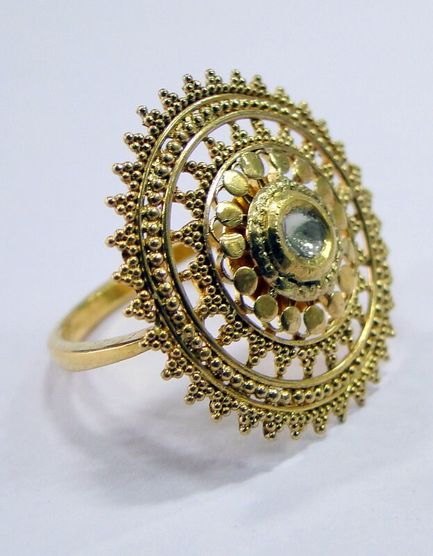22K Gold Diamond Polki Ring Floral Ring Fine Handmade Jewelry - Etsy