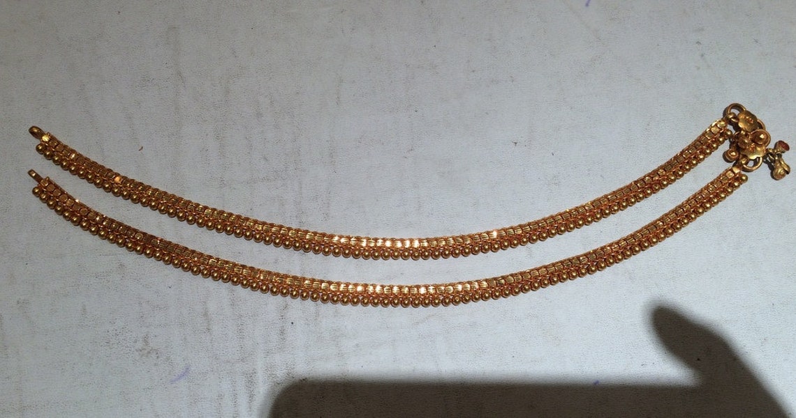 Gold Anklet 22K Handmade ankle bracelet chain pair fine | Etsy