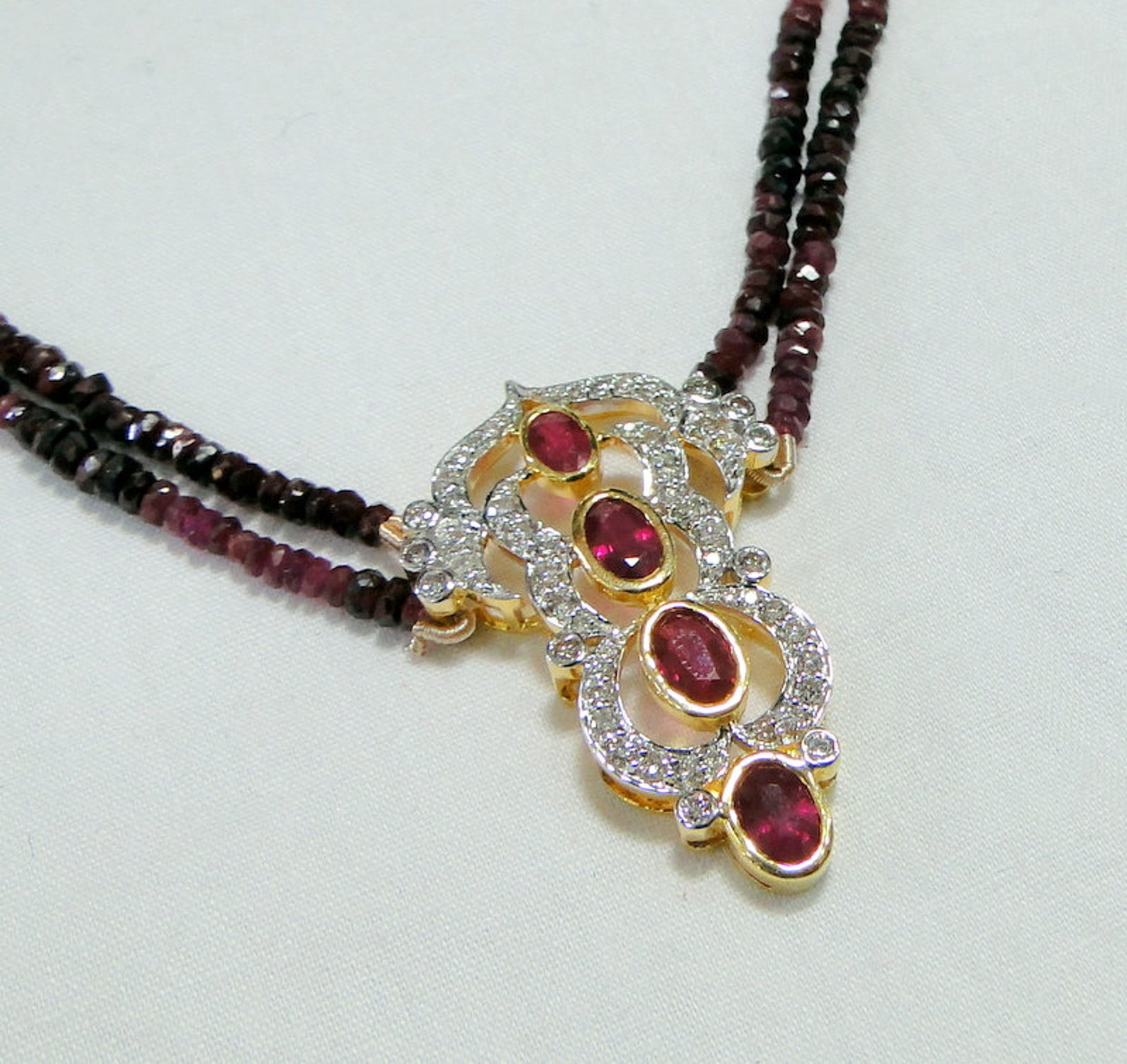 Natural Ruby Necklace, Ruby Pendant, Diamond Women's Necklace, Real ...