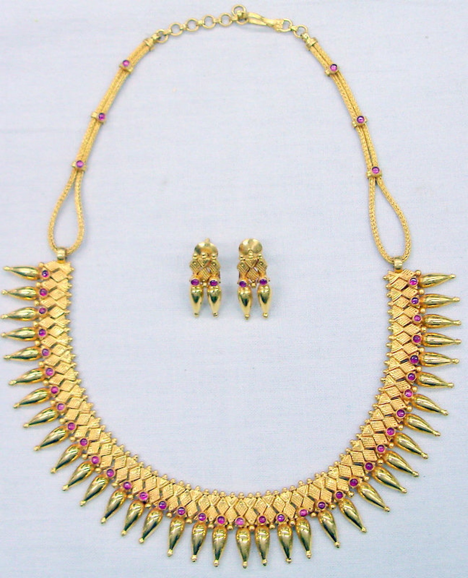 22K Gold Vintage Spiky Necklace Choker Set Fine Handmade Jewellery Free ...